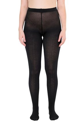 Ulla Popken Damen Strickstrumpfhose, Modisches Zopfmuster, Warm Strumpfhosen, Strick, Schwarz, 46-48 EU