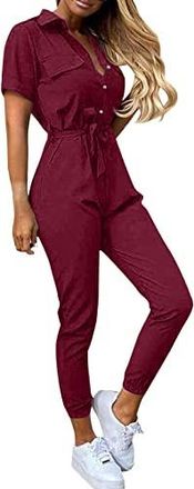 Generic Combinaison Pantalon Femme Col Rond Couleur Unie Barboteuse Jumpsuit D&eacute;t&eacute; Chic &Eacute;l&eacute;gant Slim Pantalon Combinaison Chic pour Soir&eacute;e Cocktail Combinaison