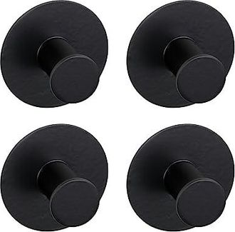WENKO Wandhaken Mod. Celano 4er Set, runde Garderobenhaken aus rostfreiem Edelstahl, selbstklebend, Befestigung ohne Bohren, je &Oslash; 5 x 3,3 cm, Schwarz matt