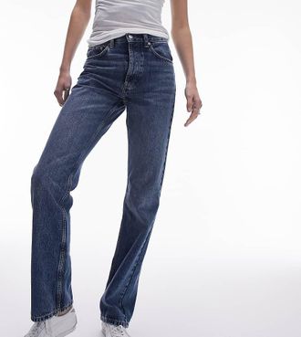 Topshop Tall Kort - Straight Jeans in Mittelblau mit hohem Bund