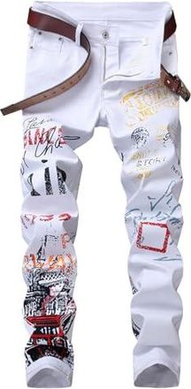 Generic Pantalon en jean denim moto blanc noir Bike Straight Jeans pour homme Hip Hop Punk Rock Streetwear Pantalon en jean d&eacute;chir&eacute; Coupe ajust&eacute;e Pantalon en 