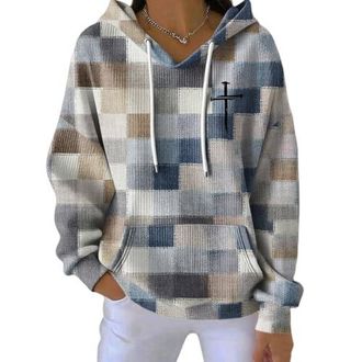 Generic Femmes Femmes Casual Vintage Faith Cross Print Ray&eacute; Christian Sweatshirts 2025 Automne Hiver, bleu, 3XL