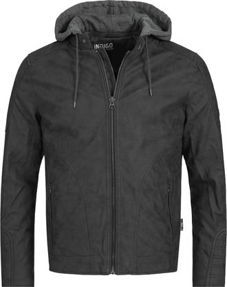 Indicode Herren Miguel Jacke aus Leder-Imitat | Kunstleder Herrenjacke Bikerjacke Black, XL