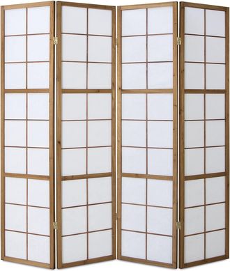 Homestyle4u 168, Paravent Raumteiler 4 teilig Holz Braun Raumtrenner Sichtschutz Reispapier Weiß Höhe 175 cm