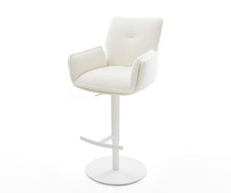 DELIFE Barstuhl Nela-Flex Boucl&eacute; Soft Beige Drehfu&szlig; h&ouml;henverstellbar Metall Wei&szlig;, Barst&uuml;hle