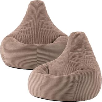 Icon Brand Dalton Sitzsack Cord, Mokkabraun, 2er-Pack, Gaming Sitzsack Erwachsene mit F&uuml;llung, Bean Bag, Cord Sessel, Lounge Sessel, Lounge Stuhl, Schlafzimmer, 