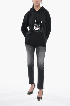 Dsquared2 Fleece Cotton Hoodie with Velour Print and Rhinestones Dsquared2