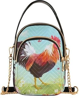 Mnsruu Sacs à bandoulière pour femme - Motif coq et prairie - Sac à dos à bandoulière avec sangle réglable
