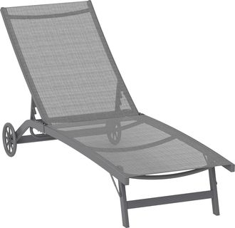 OUTSUNNY Sonnenliege mit Rolle, Gartenliege Alu Liegestuhl mit 5-Fach verstellbare Rückenlehne, wetterfeste Campingliege, Gartenstuhl bis 150 kg belastbar, für