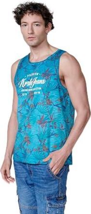 Koröshi T-shirt sans manches en coton, col rond, imprimé tropical, pour homme, couleur menthe, vert, M