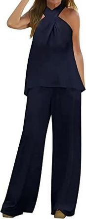 Generic Haut sans manches avec pantalon long pour grande taille - Tenue deux pièces pour femme - Survêtement pour femme - Ensembles de vêtements de loisirs - 