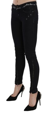 Costume National Womens Black Low Waist Zipper Leg Skinny Denim Jeans Cotton Clothing