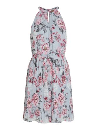 Vila Damen Vijuliette Plisse Short Dress/Bm/Dc Kleid, Kentucky Blue/AOP:Flowers, 42 EU