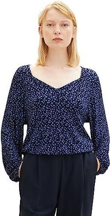 Tom Tailor Denim TOM TAILOR Chemisier T-Shirt Femme en Denim avec Motif, 32411-imprimé Fleuri Bleu Marine, XL Dames