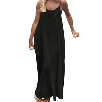 Generic Robe de f&ecirc;te pour femme - Robe longue &agrave; bretelles rouges - Robe de plage - Robe de vacances - Dos nu, Noir, XL