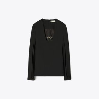 Tory Burch Damen Jessa Tunika aus Cr&ecirc;pe mit U-Ausschnitt