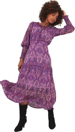 Joe Browns Damen Iris Floral Long Sleeve Tiered Skirt Boho Maxi Dress Casual Dress, Purple