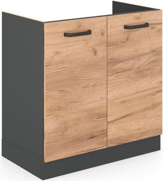 Vicco Meuble bas sous-évier R-Line, Chêne de force doré, 80 cm pt Marbre