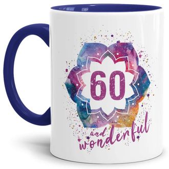 Tassendruck Geburtstags-Tasse 60 and Wonderful Geburtstags-Geschenk zum 60. Geburtstag als Geschenkidee f&uuml;r die Frau/Abstrakt/Bunt/Kaffeetasse/Innen & Henkel Dunk
