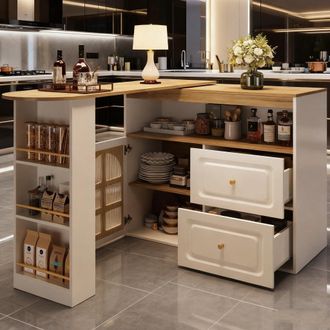 Generic Meuble de Rangement rotatif et Design - 360&deg; Avec 2 tiroirs et tablette Snack Verre courb&eacute;, Parfait Pour Chambre, Salon ou Salle &agrave; Manger