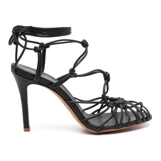 Forte_Forte Femme, Chaussures, Noir, Taille: 40 EU Sandales &agrave; talon fin avec lacets tubulaires en cuir