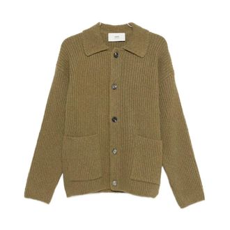 Ami Woll- und Baumwoll-Rippstrick-Cardigan - - Knitwear - Herren - Gr&uuml;n - S