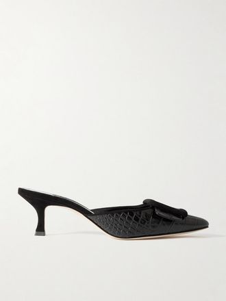 Manolo Blahnik Mules En Cuir Effet Croco À Finitions En Daim Maysalebi 50 - Noir