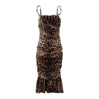 Dolce & Gabbana Leopardenmuster Seidenkleid &Auml;rmellos Wadenlang - - Dresses - Damen - Braun - S