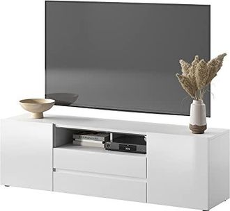 Selsey BROS - TV-Lowboard/Fernsehschrank Weiß Matt/Weiß Hochglanz Stehend Modern