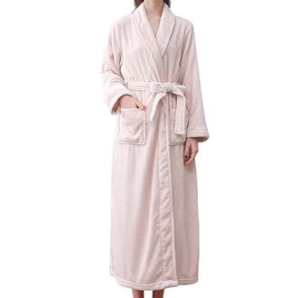 Generic Peignoir chaud pour femme, peignoirs en polaire d&eacute;contract&eacute; col en V, coupe large, peignoirs de bain en velours avec poches et ceinture, manteaux ther