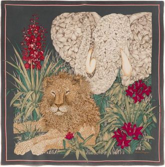 Ferragamo écharpe à imprimé lion (années 1970) - Gris