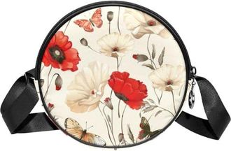 Generic Petit sac &agrave; bandouli&egrave;re circulaire pour femme, motif feuilles florales, sac &agrave; dos avec fermeture &eacute;clair, bretelles r&eacute;glables, sac &agrave; main rond d&eacute;contra