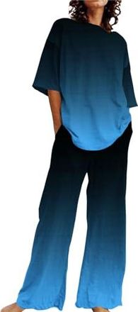 Generic Pyjama Femme Ensemble 2 pièces pour Femmes, col Rond, Ample, Manches Courtes, imprimé Floral, Chemise Haute avec Pantalon, Grande Taille, été Pyjama F