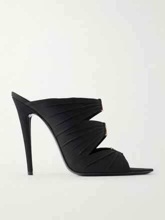Saint Laurent Mules En Cr&ecirc;pe Satin&eacute; &Agrave; Cristaux Emilie - Noir