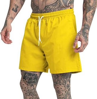 Generic Pantalon multifonctionnel 5 minutes pour homme - Couleur unie - Short de sport de plage - Short de fitness, jaune, 4XL