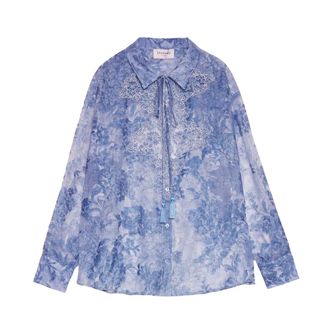 Ermanno Scervino Camicia in raso devor&eacute; con pizzo - - Blouses & Shirts - Damen - Blau - M