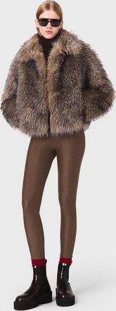 Maje Manteau Court En Fausse Fourrure - Marron/gris - Maje