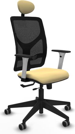 Piqueras y Crespo B&uuml;rostuhl mit wei&szlig;en und schwarzen Armlehnen, h&ouml;henverstellbarer Lendenwirbelst&uuml;tze und festem Kopfteil, ausgestattet mit Syncro/Traslack und Schneide