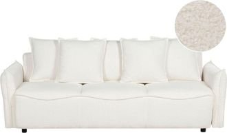 Beliani Sofa Cremeweiß Stoff Bouclé 3-Sitzer mit Schlaffunktion Stauraum Mehrere Kissen Schmale Armlehnen Modern Wohnzimmer Ausstattung Schlafsofa
