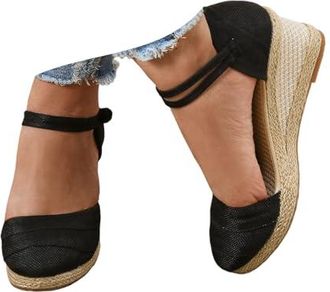 Generic Sandales d&eacute;t&eacute; habill&eacute;es pour femme avec sangle de cheville, bout ferm&eacute;, espadrilles compens&eacute;es &agrave; boucle, sandales habill&eacute;es d&eacute;contract&eacute;es ferm&eacute;es &agrave; bo
