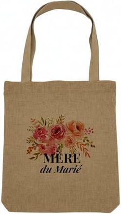 Fabulous Sac Shopping Tote Bag Aspect Lin - M&egrave;re du Mari&eacute; Mariage Mari&eacute;e Bouquet Aquarelle - Sac de Courses Toile Epaisse 360g Beige Naturel Cabas Port&eacute; Epaule