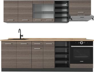 Vicco Küchenzeile R-Line, Edelgrau/Anthrazit, 240 cm ohne Arbeitsplatte