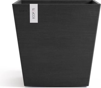 Ecopots Blumentopf Rotterdam Dunkel Grau - 35 x 35 cm quadratisch klein - mit Bewässerung - Pflanzentopf aus Recycling Kunststoff - Übertopf modern für Indoor