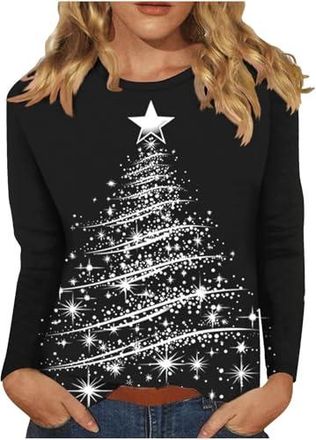Generic Hauts de Noël pour femmes à col rond - Pull de Noël à manches longues - Élégant et décontracté - Imprimé de Noël - Tunique pour les fêtes de fin danné