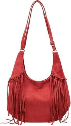 Generic Sac &agrave; &eacute;paule Souple en Daim pour Femme, Sac Hobo &agrave; Franges en Daim, Sac Bandouli&egrave;re Croissant &agrave; Pompons, Sac Sous-bras de Voyage, Sac &agrave; Main Casual