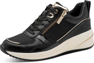 Tamaris Damen Low-Top Sneaker, Frauen Sneaker,Wechselfu&szlig;bett,daempfung,elegant,breite,Glitzer,Gruen,komfortable,laessig,nut,Black/Gold,41 EU