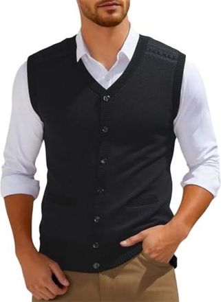 Generico Gilets en tricot pour homme, pull vintage m&eacute;di&eacute;val en jersey &eacute;pais avec col en V, v&ecirc;tements inf&eacute;rieurs du costume classique cardigan en laine pour hom