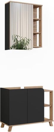 Vicco Badmöbel-Set Sonoma/Anthrazit Karen, bestehend aus Waschbeckenunterschrank, Badspiegelschrank - Offene und geschlossene Fächer für Flexible Aufbewahru