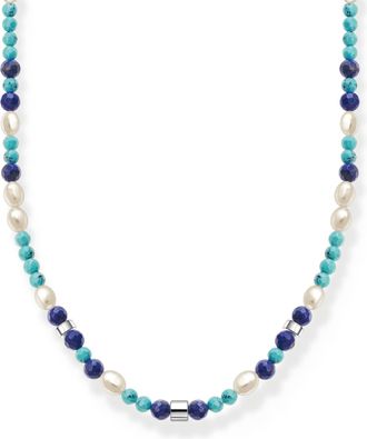 Thomas Sabo Thomas Sabo Damen Kette mit blauen Steinen und Perlen, mit Verlängerungskettchen aus 925er Sterlingsilber, Länge 45cm, KE2162-775-7-L45V