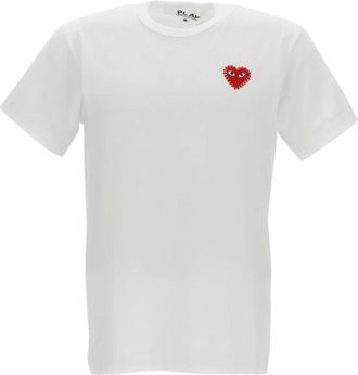 Comme Des Gar&ccedil;ons Femme, Tops, Blanc, Taille: 42 FR Rhinestone Heart T-Shirt